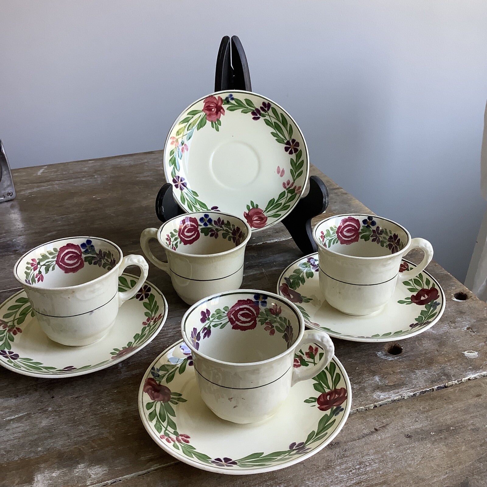 Set Of 4 Titian Ware Adams Royal Ivory England Tea Cups & saucers ...