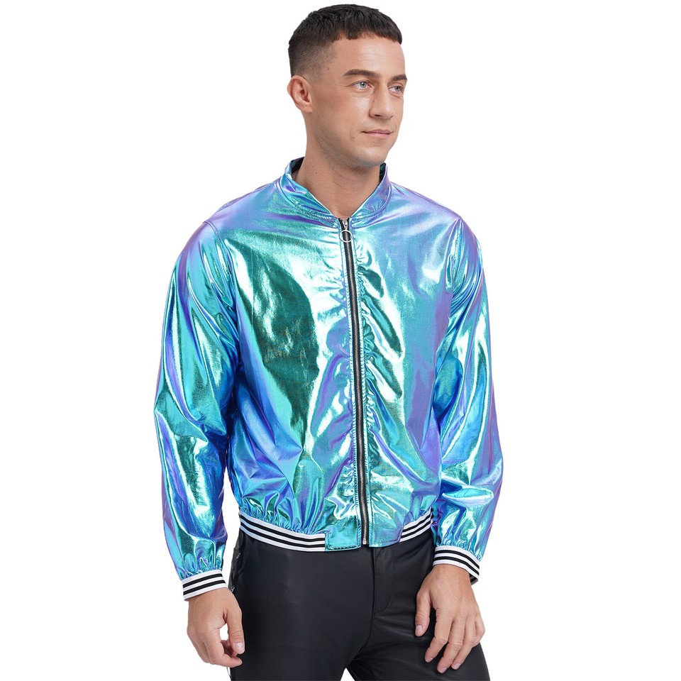 Men Jacket Party Outerwear Metallic Coat 79s Disco Costume Glitter Tops ...