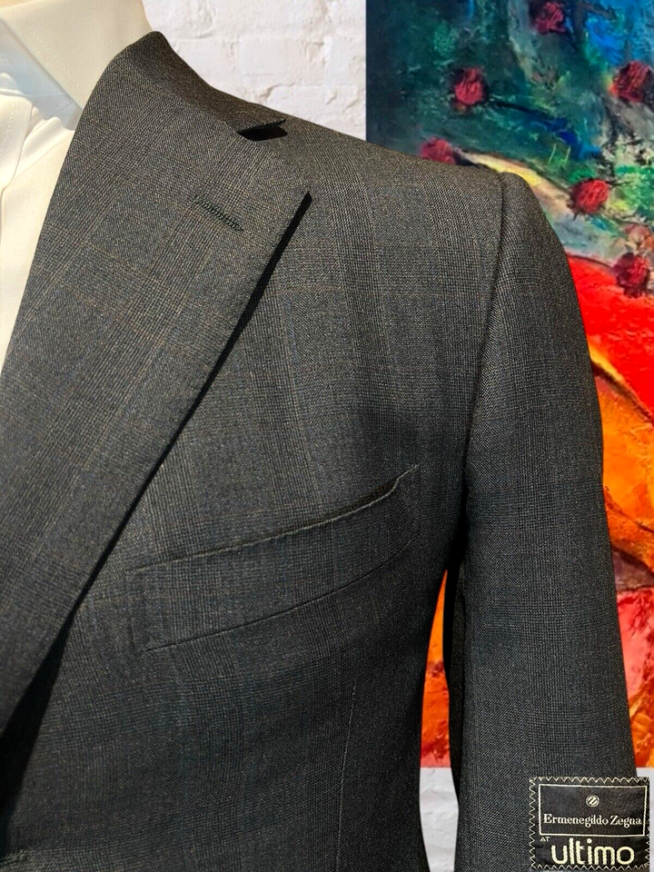 Ermenegildo Zegna Trofeo 38S 32x27 Charcoal Gray Plaid 3/2 Roll ...