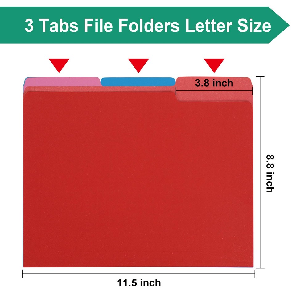 18 Packs Red File Folders-Colored File Folders Letter Size,1/3 Cut Tab ...