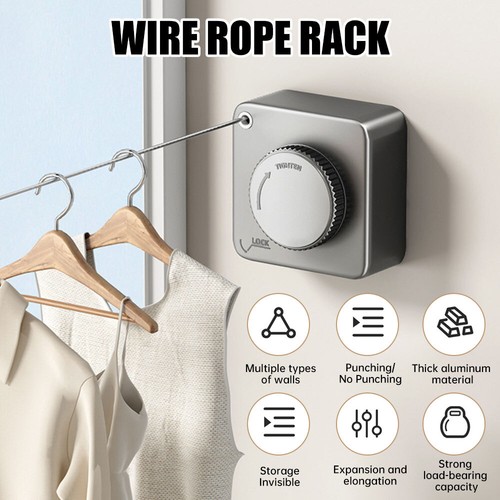 Wall Mounted Invisible Retractable Clothesline Laundry Line Cloth ...