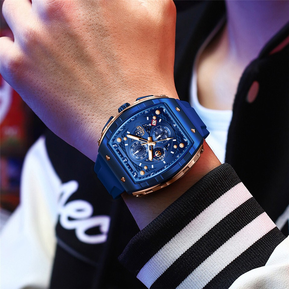 LIGE Men Quartz Watch Rectangle Sport Wristwatch Chronograph Males Date ...