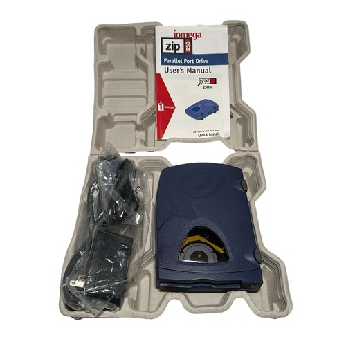 Iomega ZIP 250 MB Parallel Port External Drive & Box For PC W/ Cables ...