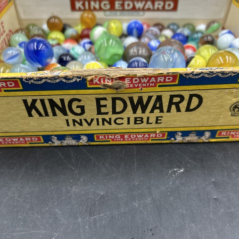 Vintage Marble Lot -in King Edward Seventh Cigar Box Peltier Mix Estate ...