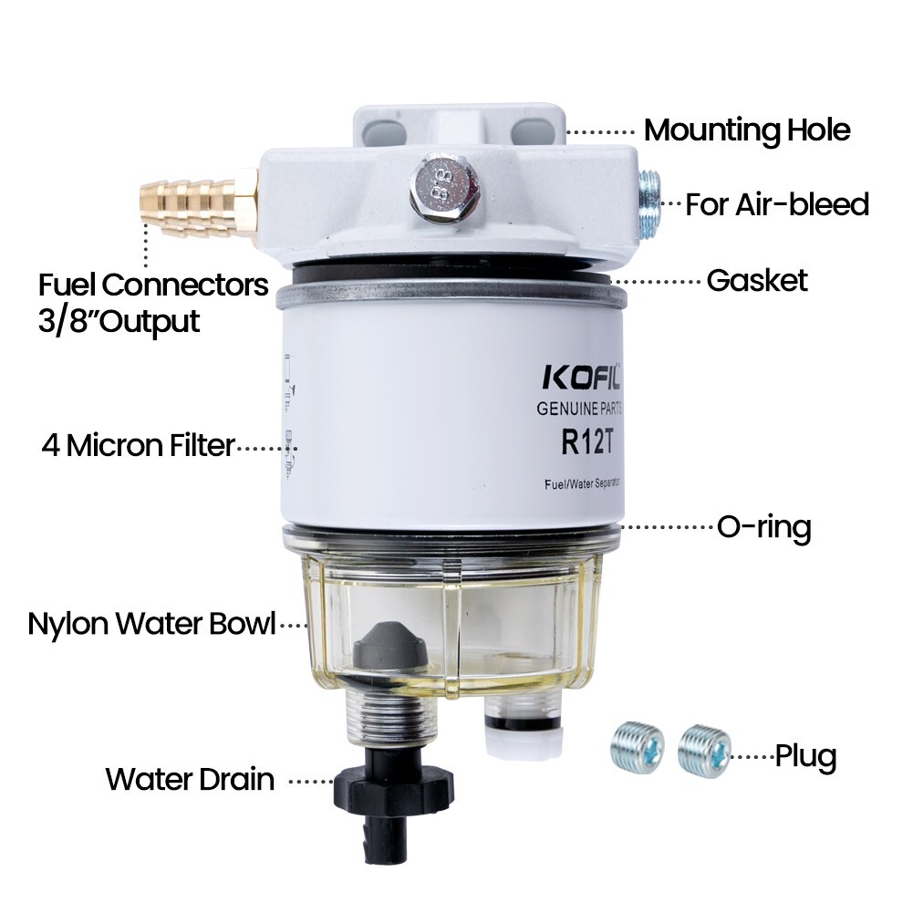 R12T Fuel Filter Water Separator Complete Kit For Gas & Diesel Engines ...