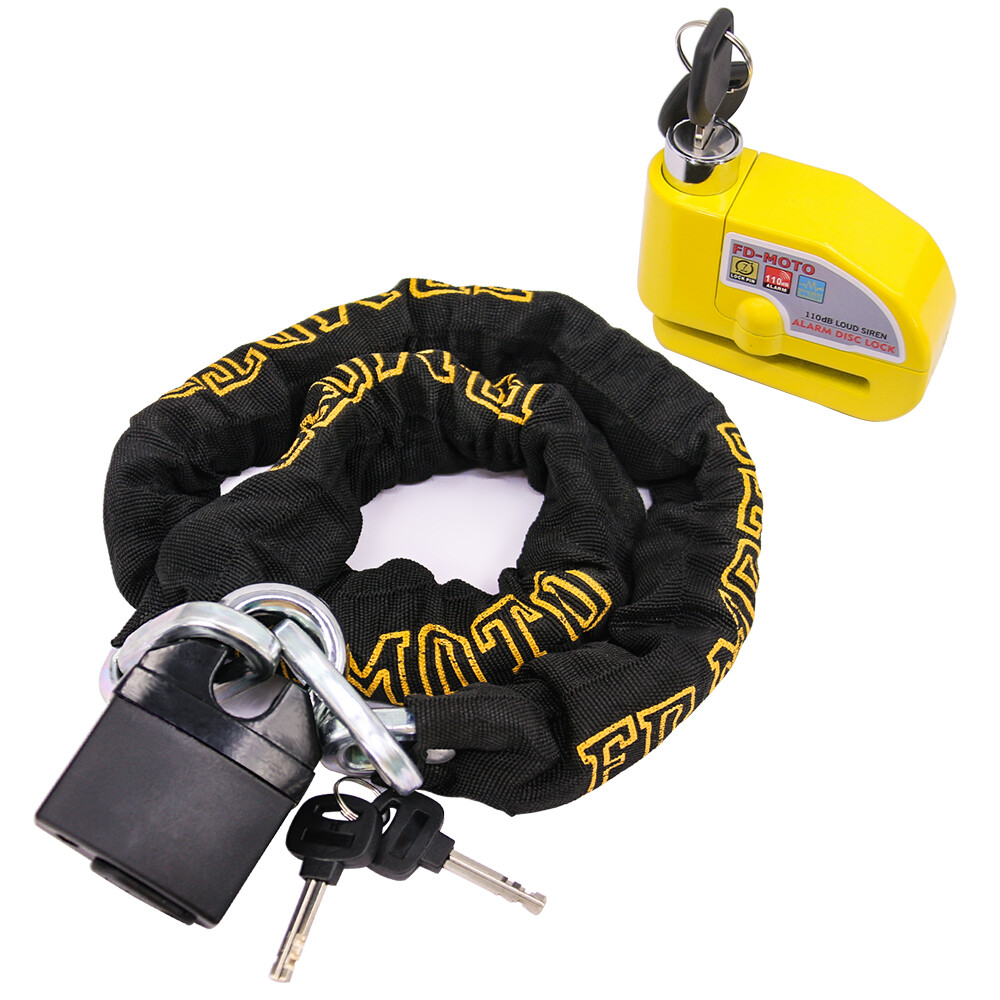 Bike Motorbike Chain Lock 1.2M*10MM + Motorcycle Alarm Disc Lock Brake ...