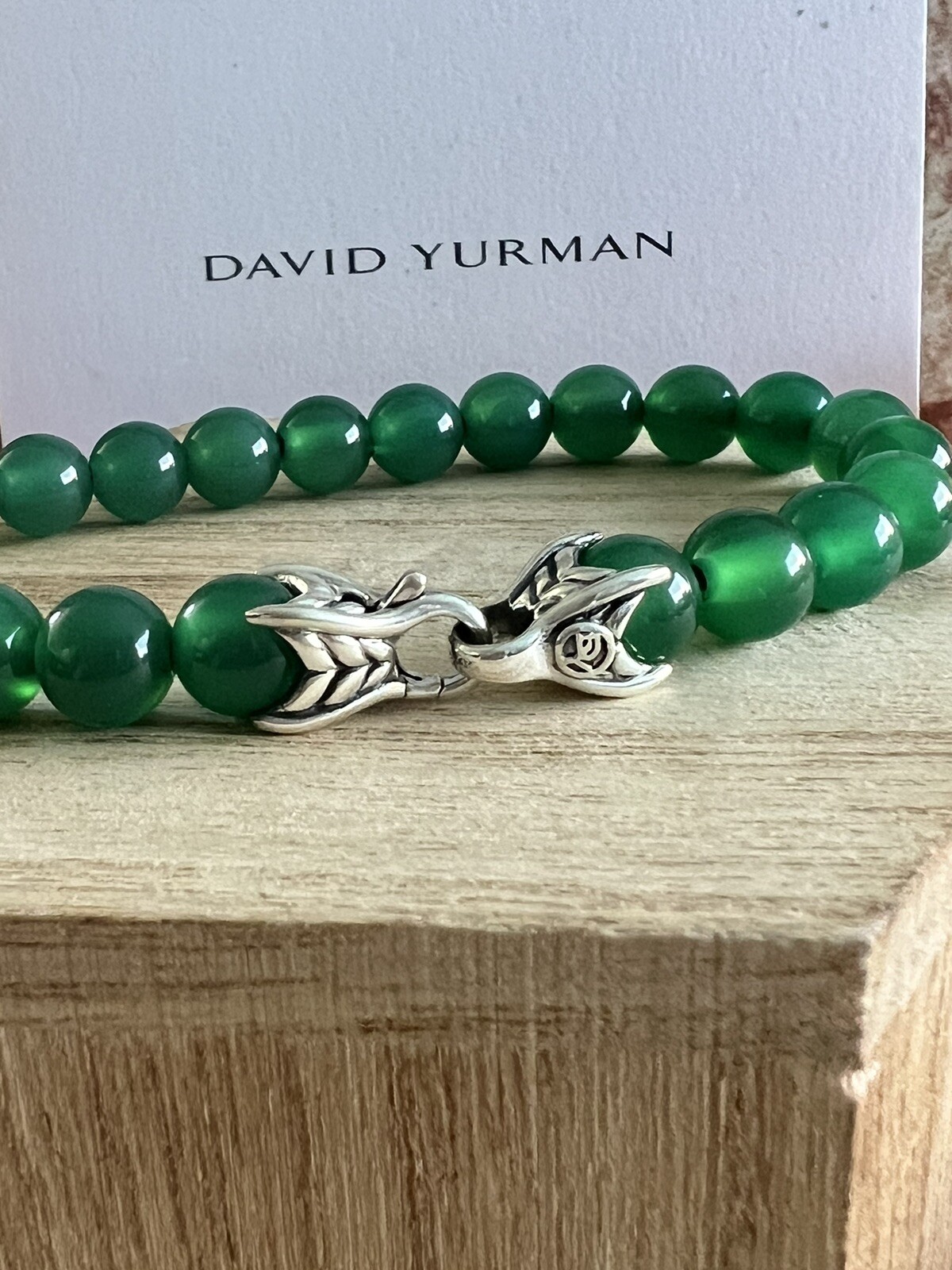David Yurman Mens Sterling Silver 8MM Green Onyx Spir… - Gem