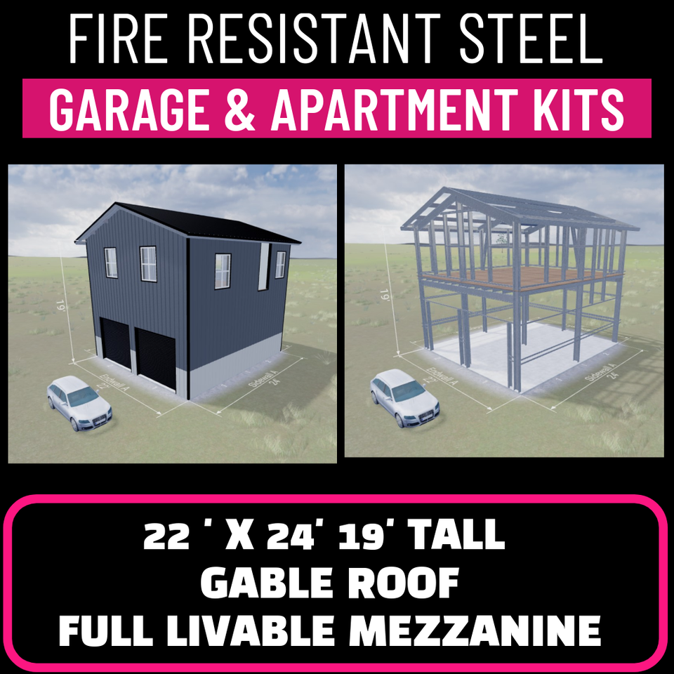 ADU KIT 22' x 24' Tall Lightweight Galvanized Steel Garage and ...