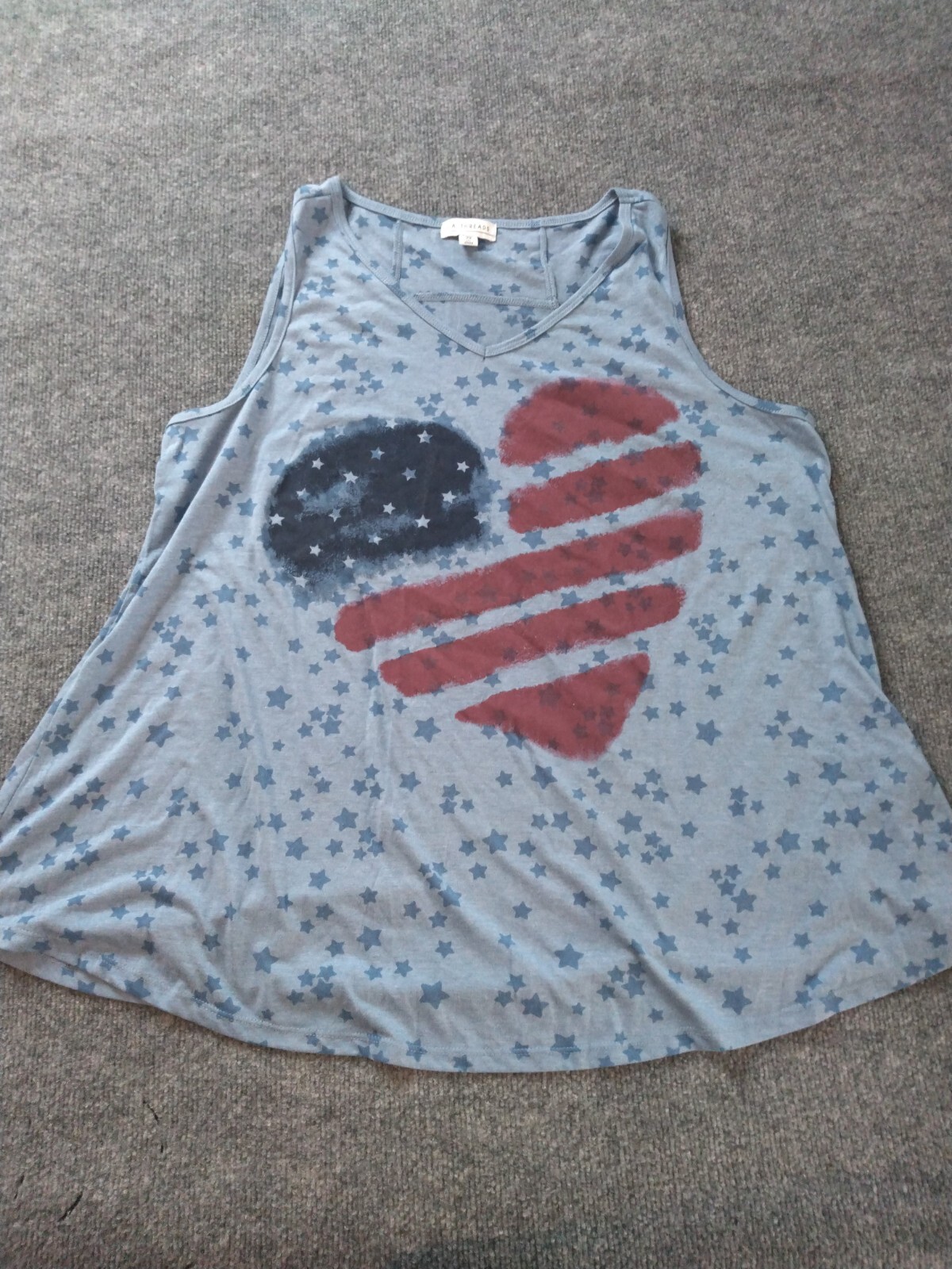 LA Threads Shredded Tank Top , Blue USA Hearts - Gem