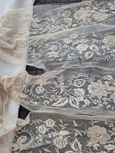 ANTIQUE EMBROIDERED LACE NET OLD STOCK WIDE YARDAGE 15ft. GORGEOUS 😍 | eBay