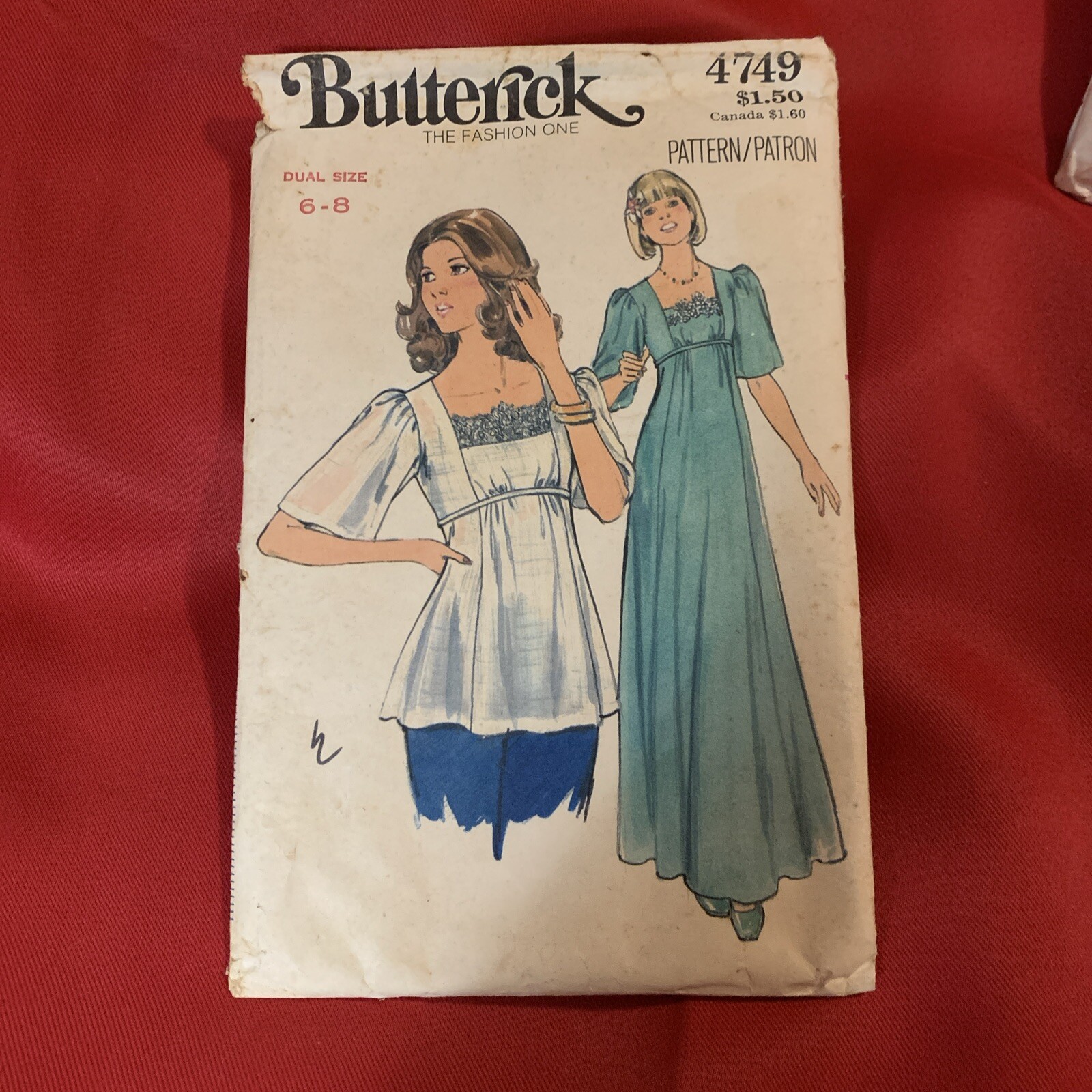Vintage 70's Butterick Pattern 4749 Maxi Dress Empire Waist Smock Top ...
