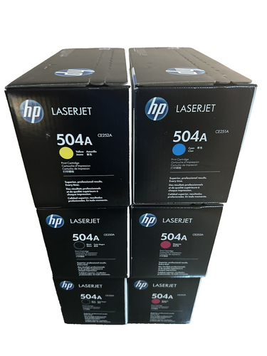 LOT OF 6 HP LASERJET 504A 1X CE251A 1X CE252A 2X CE253A 2X CE250A Toner ...