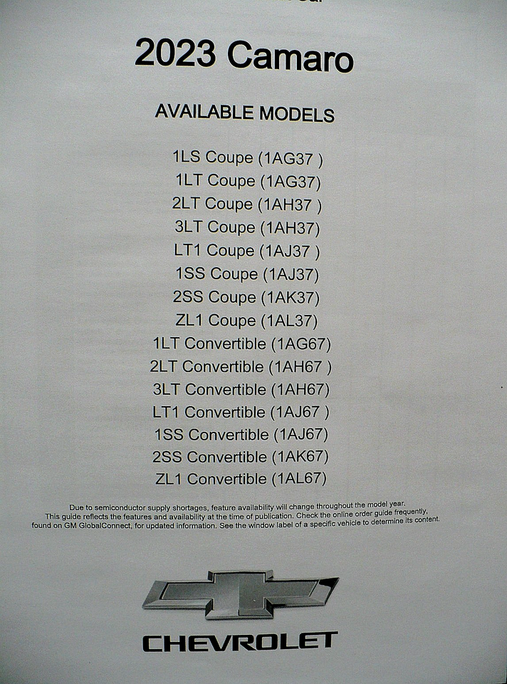 2023 CHEVY CAMARO PRODUCT PORTFOLIO RPO CODE NUMBERS PAGES,MINT | eBay