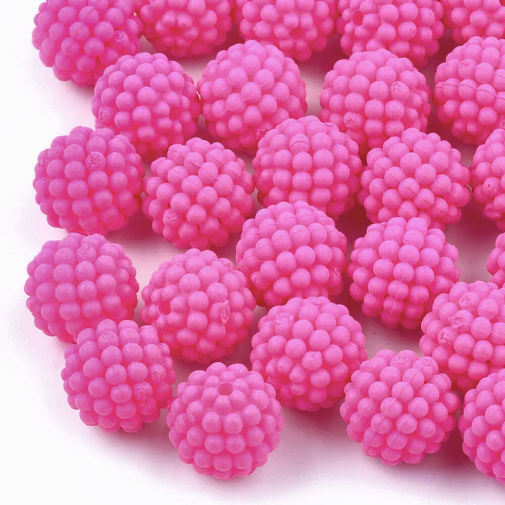 10 Berry Beads Pink Bumpy Rubberized Acrylic Raspberry 12mm Fruit ...