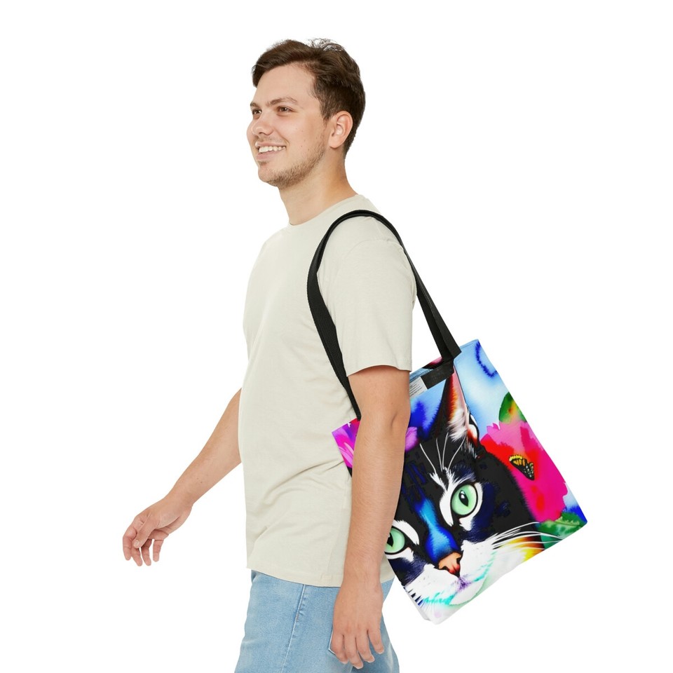 Tote Bag All Over Print Tuxedo Cat 695 Flowers Butterfly Digital AI art ...