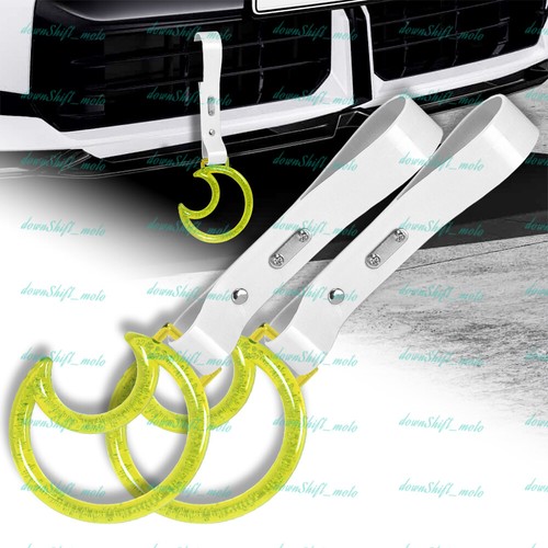 JDM Moon Shape TSURIKAWA Yellow Crystal Ring Train Bus Handle PVC Strap ...