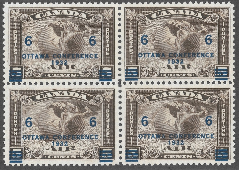 MNG Canadian 1932 Overprinted Airmail Postage Stamp Block, Scott #C4 ...