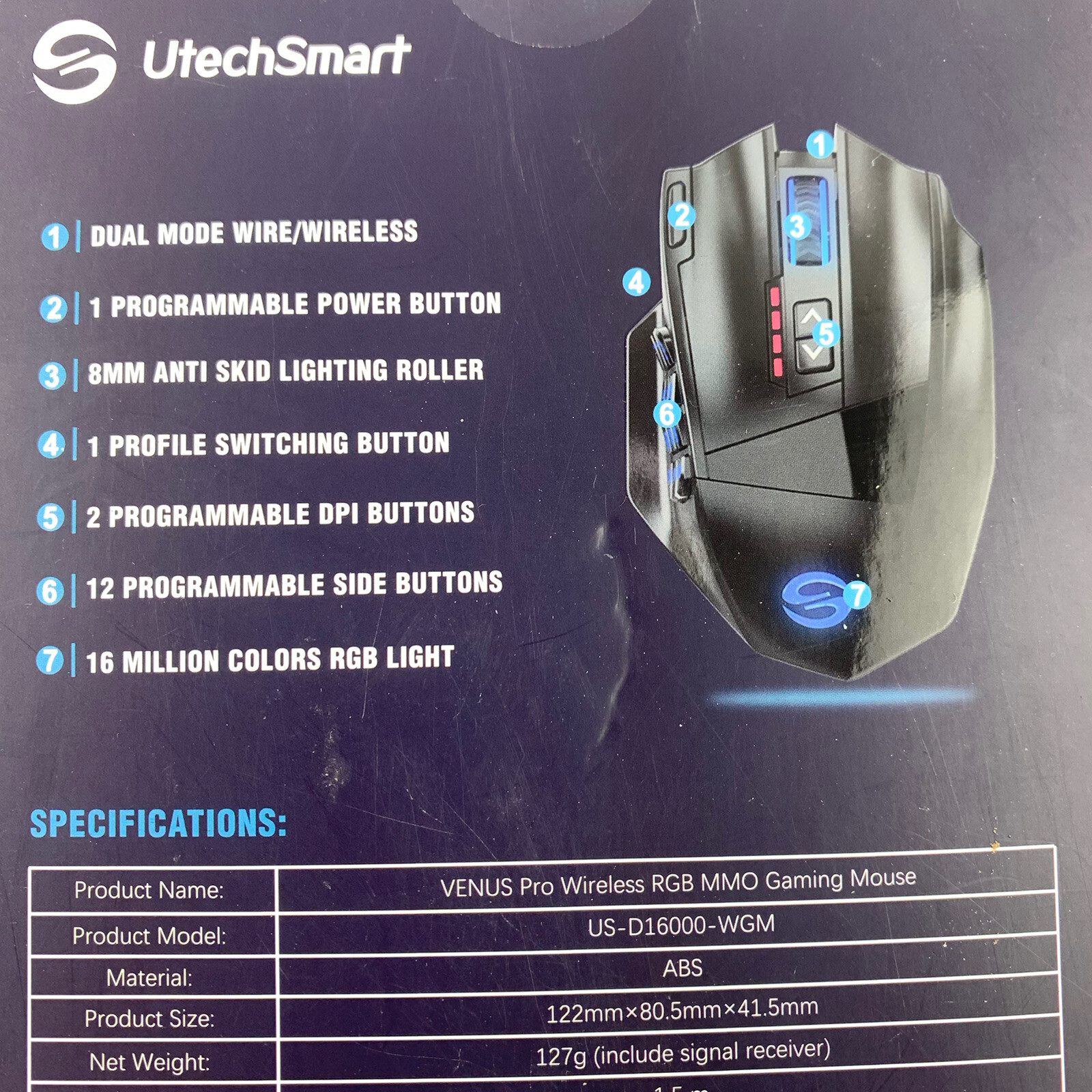 UtechSmart+VENUS+Pro+RGB+MMO+Wireless+Gaming+Mouse+16+000+DPI+Optical ...