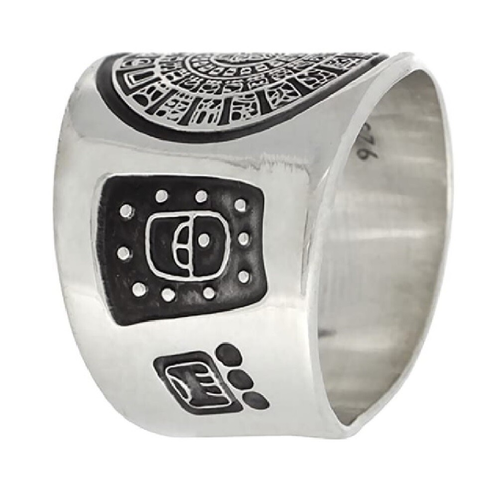 Sterling Silver Aztec Calendar Ring w/ Imix Inscription Sides | eBay