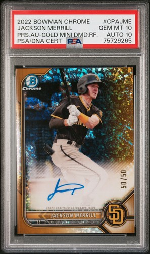 PSA 10/10 JACKSON MERRILL AUTO 2022 Bowman Chrome GOLD REFRACTOR/50 RC ...