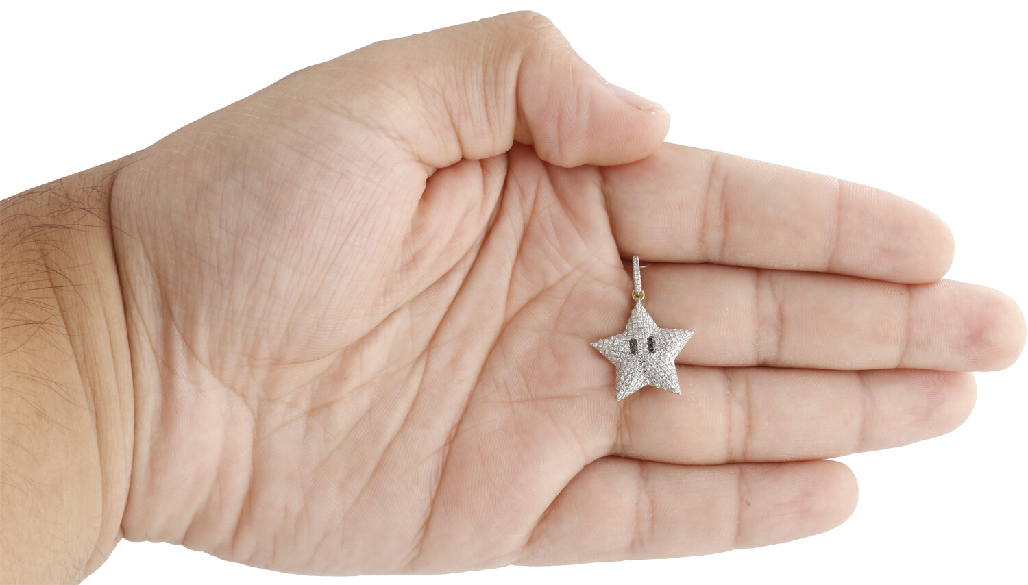 10K Yellow Gold Black Diamond Puff Dome Mini Star Pendant 1" Unisex ...