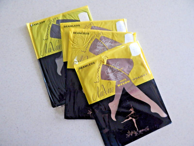 VINTAGE 4 NU-VUE SEAMLESS MICRO MESH NYLON STOCKINGS GARTER STYLE NEW ...