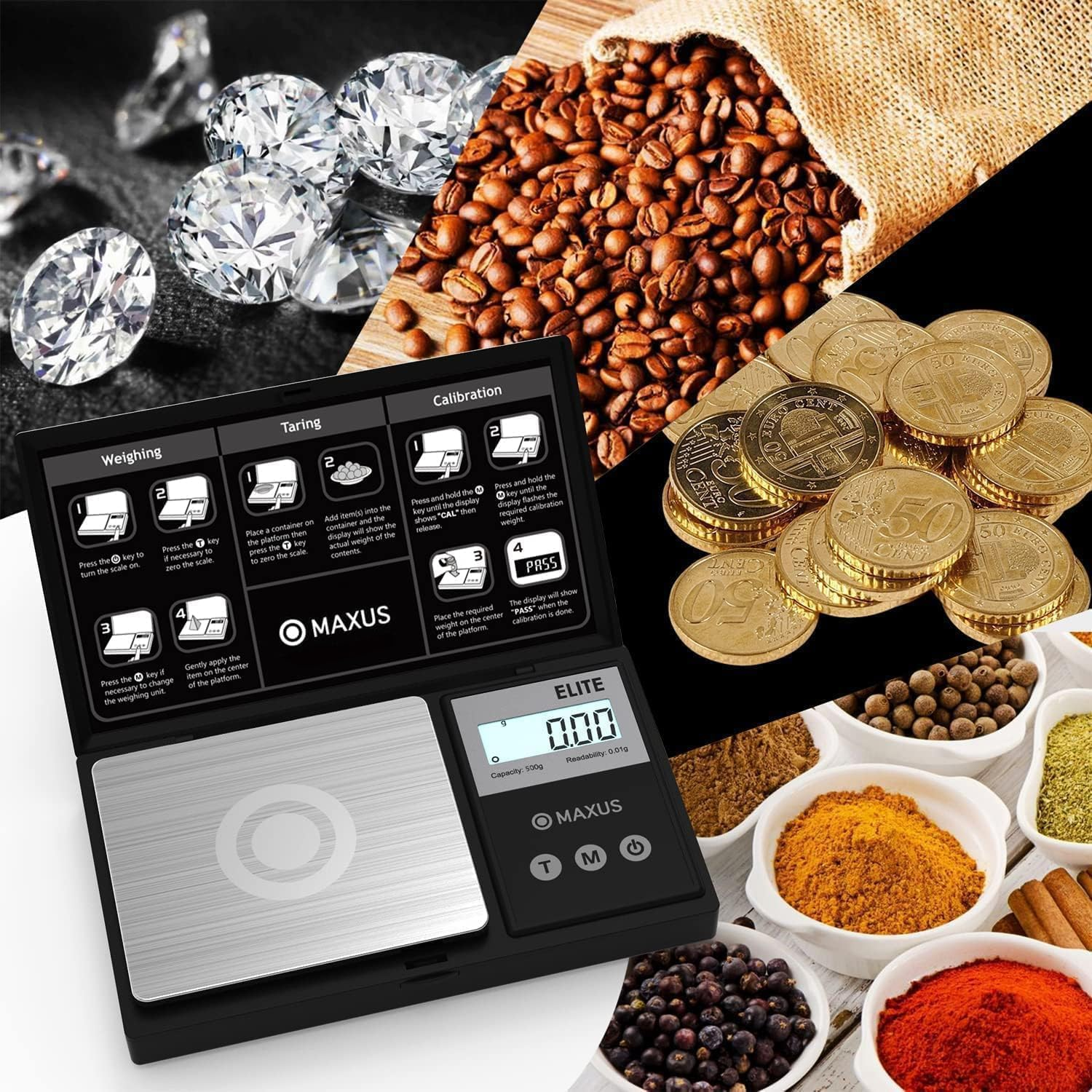 MAXUS Precision Pocket Scale 500G X 0.01G, Digital Gram Scale with Tray ...