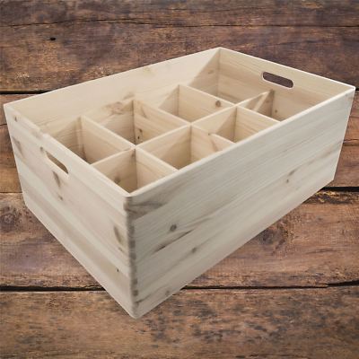 Extra Large Wooden Open Storage Box / Handles & Removable Compartments ...