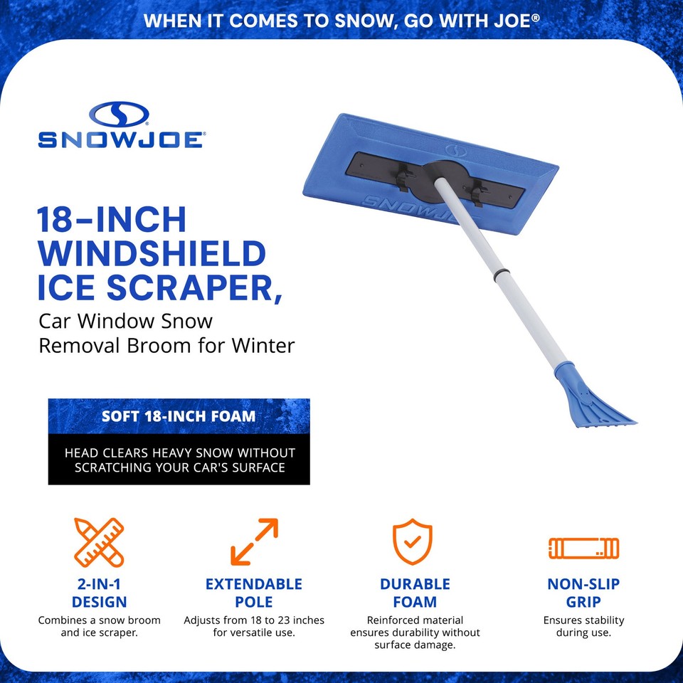 Snow Joe Windshield Ice Scraper, Window Snow Removal Broom, Blue (Open ...