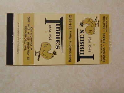 AL212 Vintage Matchbook Cover Tibbie's Restaurant Indianford Wisconsin ...