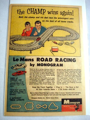 1966 Monogram Model Car Racing Color Ad Le Mans Road Racing Slotcar | eBay