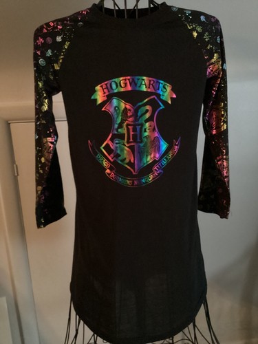 Harry Potter Hogwarts rainbow foil print hologram nightgown sx 10-12 | eBay