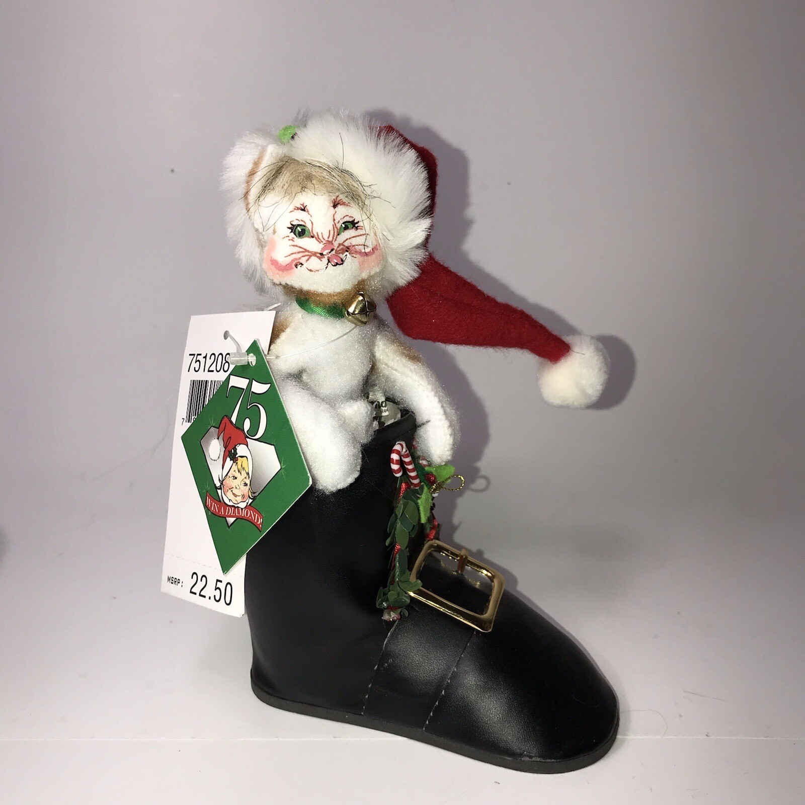 AnnaLee Christmas Cat In Boot Wearing Santa Hat 7” New With Tags ...