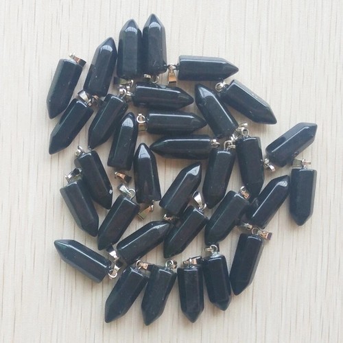 50pcs Natural Obsidian Hexagonal Pillar Charms Pendants Fit Necklace ...