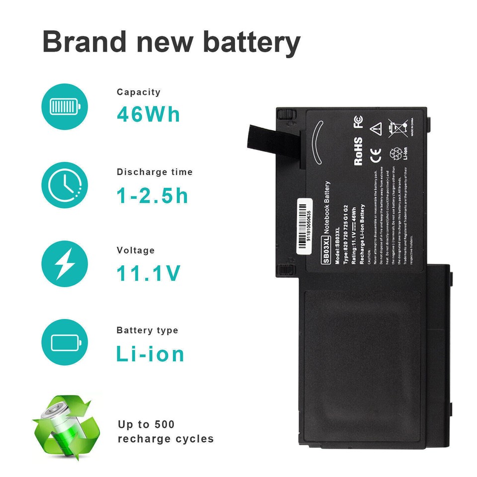 Battery SB03XL For HP Elitebook 720 725 820 G1 G2 E7U25AA 716726-421 ...