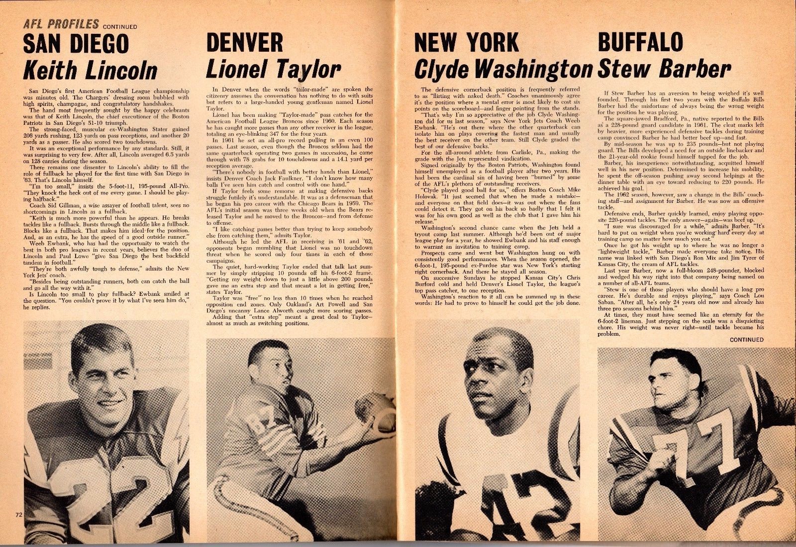 1964 Touchdown magazine football Keith Lincoln Chargers Ron Bull ...