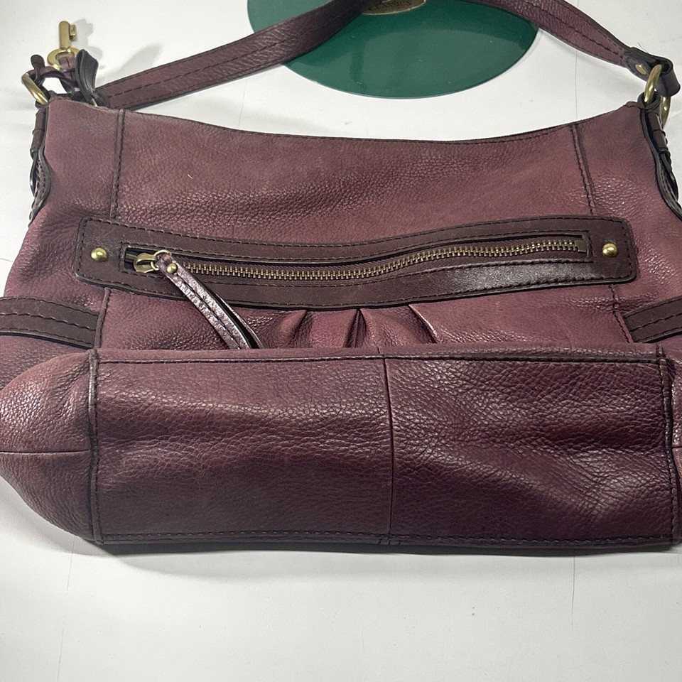 Women's Fossil Plum Leather Handbag Shoulder Bag Soft Brass Zipper ...