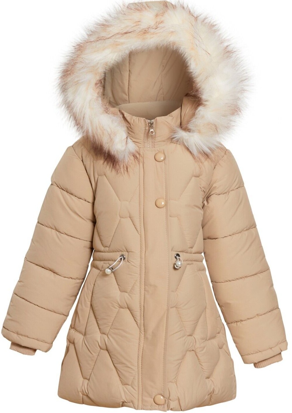 Girls Quilted Jacket Padded Coat Black Faux Fur Pink Age 10 9 8 13 7 11 ...