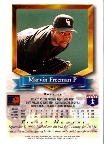 1994 Finest Marvin Freeman #327 Colorado Rockies Baseball Card | eBay