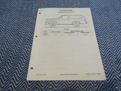 1987 CHEVROLET GMC V BLAZER JIMMY MODEL OPTIONS DEALER ALBUM SHEETS SET ...