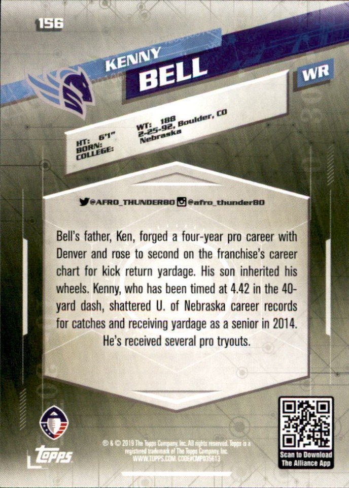2019 Topps AAF #156 Kenny Bell - NM-MT | eBay
