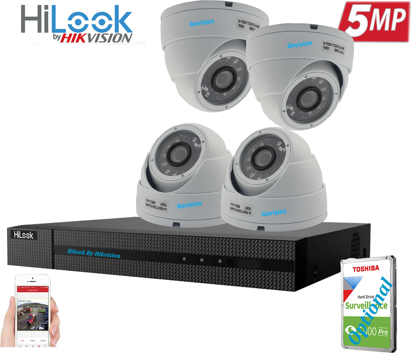HIKVISION HILOOK 5MP CCTV SYSTEM 4CH DVR FULL HD 20M NIGHT VISION DOME ...