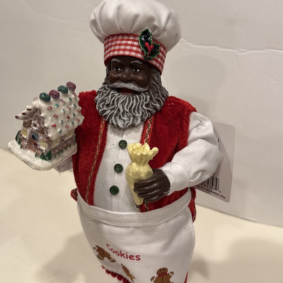 MERRY BRITE SANTA CLAUS CHEF FIGURINE 11" HOLDING GINGERBREAD COOKIES ...