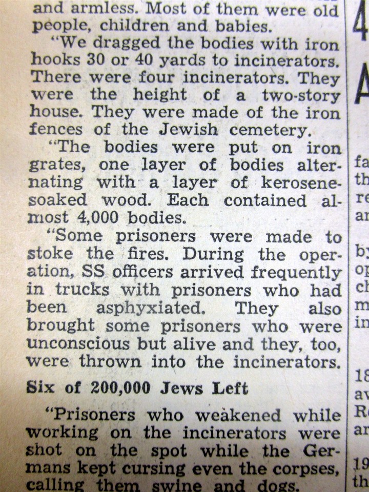 1943 WW II newspaper WORST MASSACRE of JEWS duringTHE HOLOCAUST Babi ...