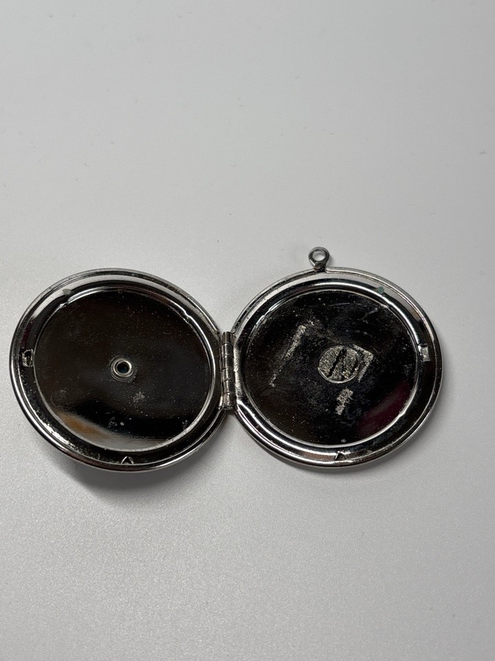 Vintage Boho Silver-Tone Round Locket Pendant Faux Turquoise Filigree ...