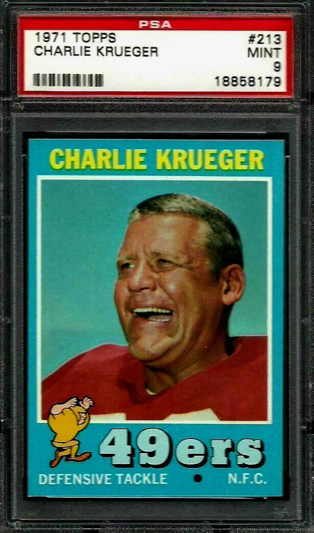 1971 Topps Football 213 Charlie Krueger PSA 9 MINT San Francisco 49ers ...