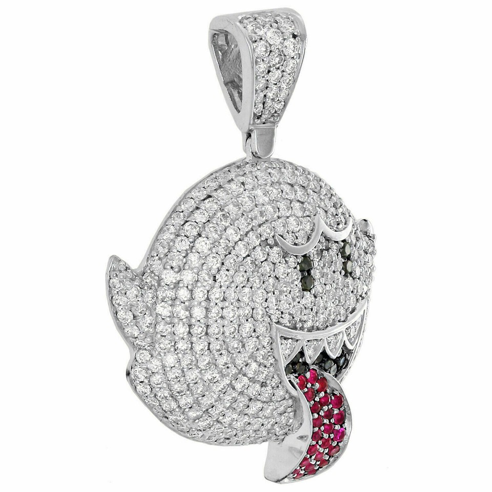 14K White Gold Plated 3.00 CT Lab-Created Red Ruby Mario Ghost Boo ...