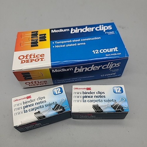 Office Depot Brand Mix Lot Binder Clips 12 Medium +24 Mini Black New ...