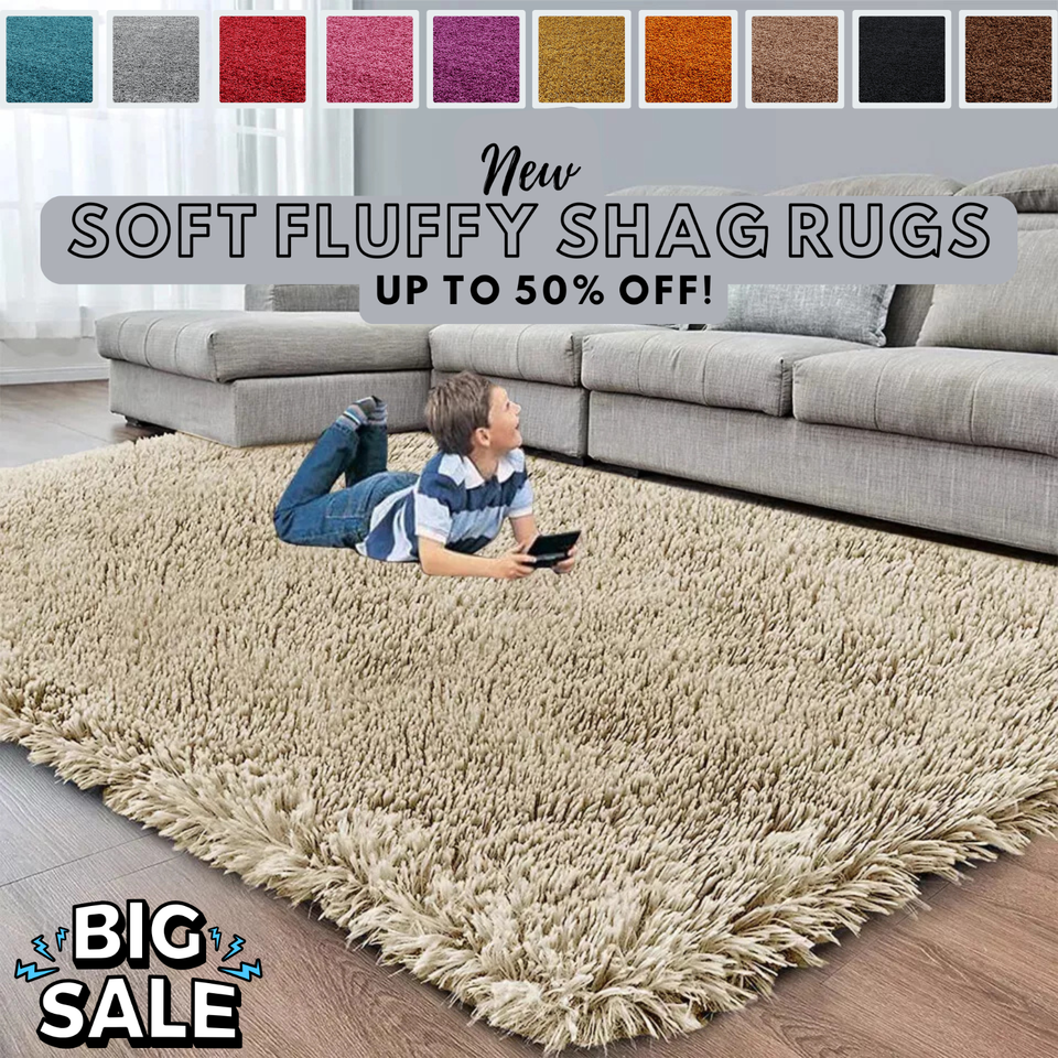 Fluffy Rugs Large Shaggy Rug Bedroom Living Room Anti Slip Soft Carpet ...