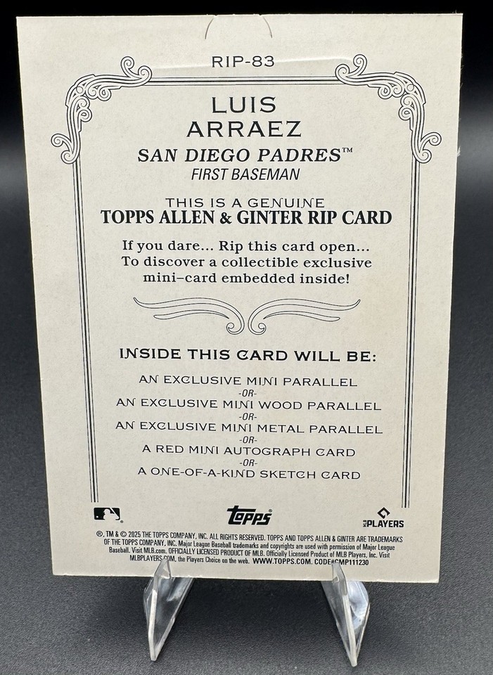 RIPPED - 2025 Allen & Ginter Luis Arraez Rip Card /199. Card was gently ...